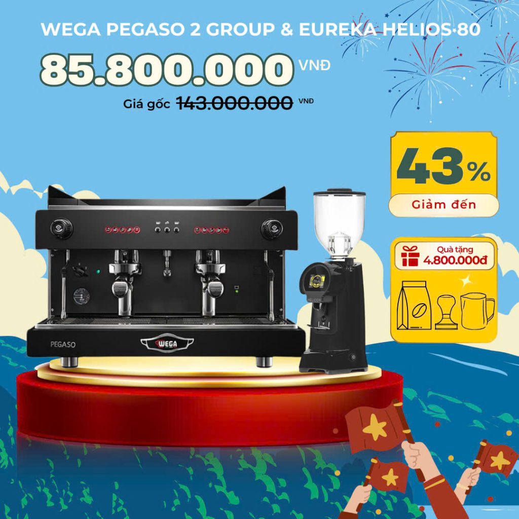 Combo máy pha cà phê Wega Pegaso 2group và Eureka Helios 80